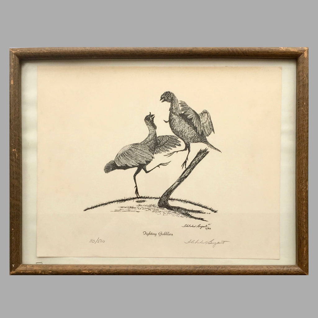 Fletcher Bryant Signed Print of Fighting Turkeys circa 1954 – Avant Antique