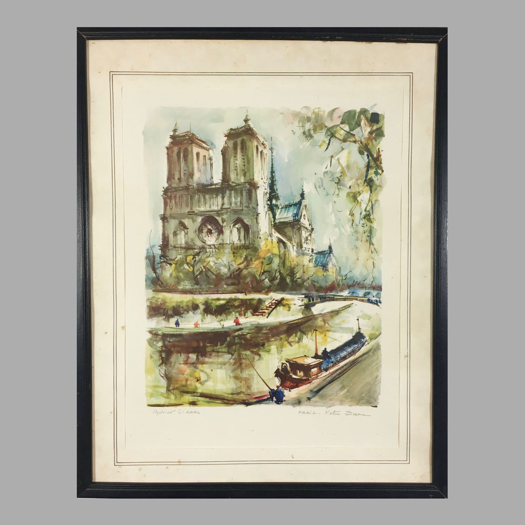 Vintage Aquatint Print of Notre-Dame after Marius Girard – Avant Antique