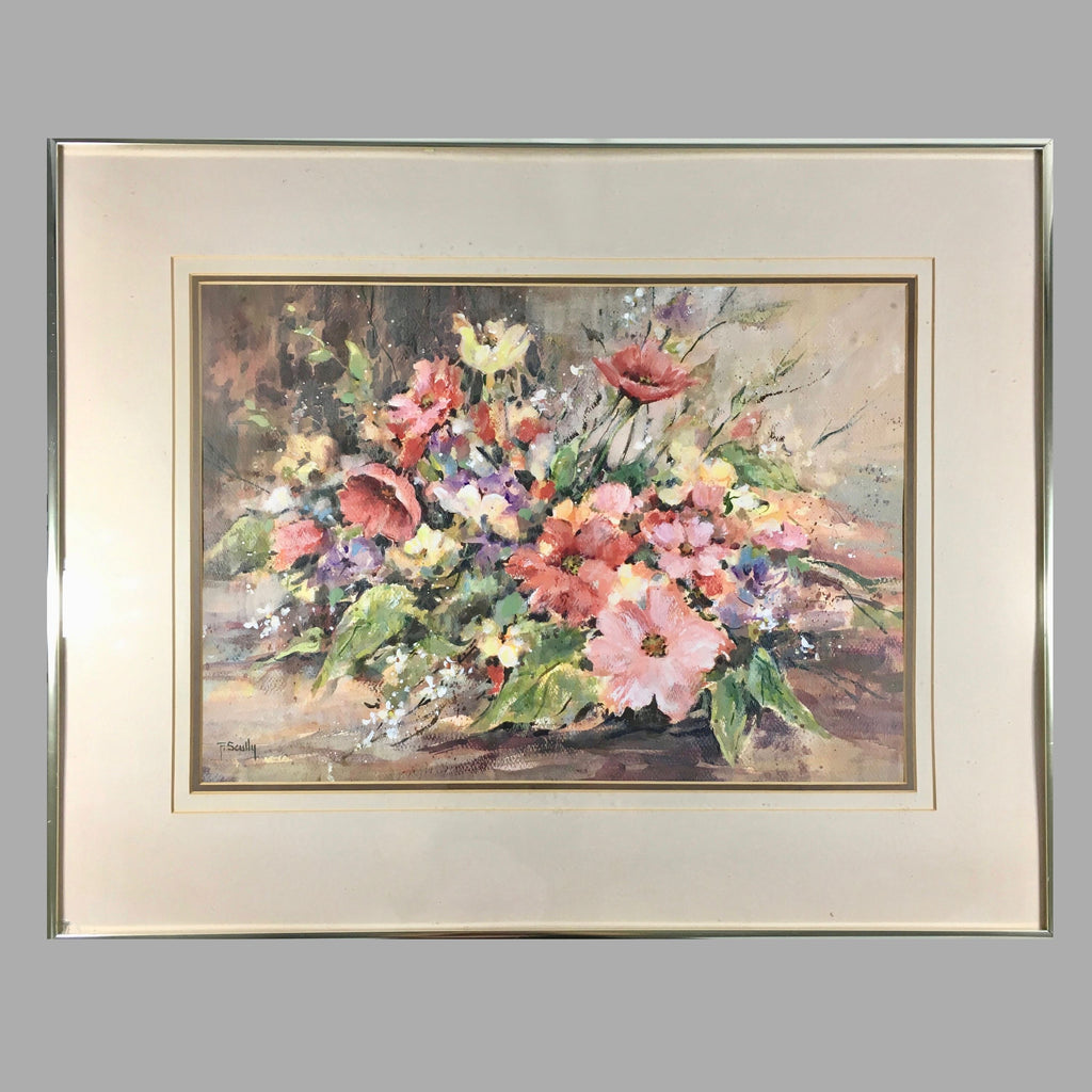 Original Fran Scully Watercolor Painting of Flowers – Avant Antique